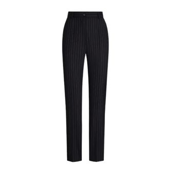 Dolce & Gabbana Pantalon droit en laine &agrave; rayures tennis - Femme - Pantalons - Noir - Taille: 42 FR