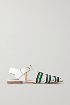 Gabriela Hearst Sandales En Mailles Crochetées Et En Cuir À Rayures Calla - Ivoire