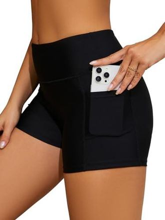 SHEKINI Short de bain taille haute pour femme - Tankini modeste - Bas de maillot de bain gainant - Short de plage, Noir, 3XL