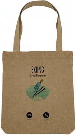 Fabulous Sac Shopping Tote Bag Aspect Lin - Skiing Is Calling Me Mountain Sports - Sac de Courses Toile Epaisse 360g Beige Naturel Cabas Port&eacute; Epaule Solide Im
