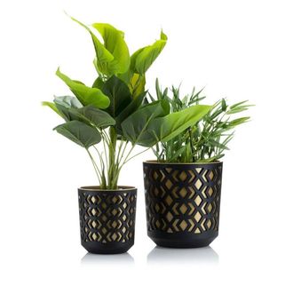 HowHomely Schwarz Blumentopf mit Golden Pflanzk&uuml;bel Einsatz - Set aus 2 &Uuml;bertopf f&uuml;r Wohnzimmer Garten oder Terrasse - Leichter und Stabiler Blumenk&uuml;bel Wetterf