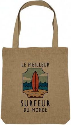 Fabulous Sac Shopping Tote Bag Aspect Lin - Le Meilleur Surfeur du Monde Surf Vacances Plage Sport - Sac de Courses Toile Epaisse 360g Beige Naturel Cabas Port