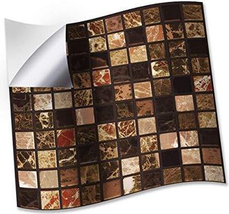 Walplus 24 Stück 15x15cm Metallischer brauner Marmor Mosaik Brown Aluminium Folie Wandfliesen Aufkleber Abziehen und Kleben Backsplash Abziehbilder Startseite