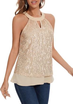 Dresstells D&eacute;bardeur d&eacute;t&eacute; sans manches &agrave; paillettes pour femme, champagne, XL