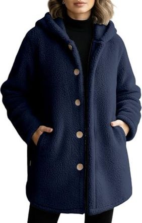 Generic Vestes pelucheuses pour femme - Manteaux &agrave; capuche d&eacute;contract&eacute;s boutonn&eacute;s tendance et chauds pour lhiver - V&ecirc;tements dext&eacute;rieur surdimensionn&eacute;s pour v