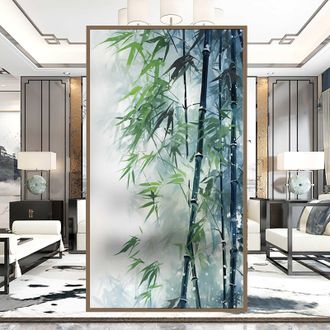 Generic Sichtschutzfolie f&uuml;r Glasfenster, Statisch haftende Fensterfolie mit Gr&uuml;n Bambusblattmuster, Selbstklebend Blickdicht Klebefolie 3D Dekofolie Anti-UV 