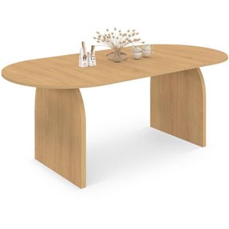 IDMarket Ausziehbarer japanischer ovaler Esstisch EDITH 6-10 Personen aus Holz in Buchenoptik 160 - 200 cm