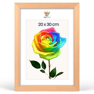 MG Design Bilderrahmen 20 x 30 cm - Fotorahmen mit Natur Holzrahmen (Echtholz) und bruchsicherem Acrylglas, Hoch & Quer zum Aufh&auml;ngen, zum Aufstellen