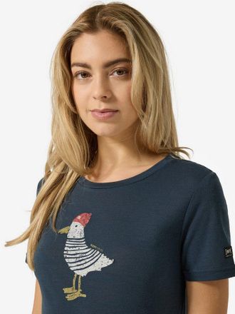 super.natural Print-Shirt f&uuml;r Damen, Merino JOHNNY TEE happy Vogel Motiv