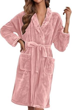 Generic Peignoir Femme Long &Eacute;pais en Flannel Polaire - Robe de Chambre Chaud Hiver Automne Confortable pour Maison Matin Doux R&eacute;veil