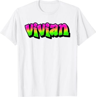 BDAZ Vivian Graffiti Personalisierter Name Gr&uuml;n Rosa Frauen M&auml;dchen T-Shirt