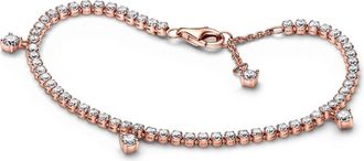 Pandora Funkelnde Tropfen Tennisarmband in 14 Karat Rosévergoldeter Metalllegierung mit Künstlichen Kristallen, Gr.18, 582401C01-18