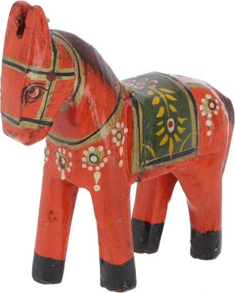 Guru Shop Deko Pferd, im Antik- Look Bemalt, Holzpferdchen - Orange, 10x12x4 cm