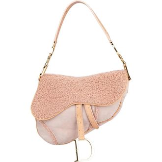 Dior Crossbody Bags - Christian Dior Pink Shearling Ostrich Saddle Handb - Gr. unisize - in Bunt - für Damen