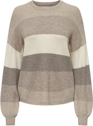 Only Only Pull pour Femme ONLATIA L/S Stripe KNT Noos, Gris Plume/Rayures : W. Beige/White Cap Grey/LeAFLESS Tree, XL, Feather Gray/Stripes:w. Beige/Whitec