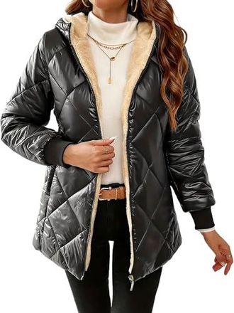 Generic Manteau matelass&eacute; dhiver pour femme, manteau dhiver chaud et matelass&eacute; confortable et &eacute;l&eacute;gant, Noir, XXL