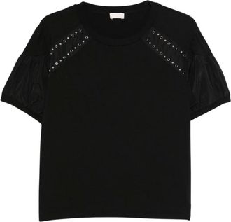 Liu Jo Femme, Tops, Noir, Taille: 38 FR T-shirt &agrave; Manches Courtes en Coton Stretch