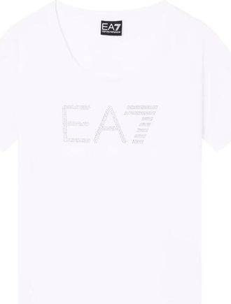 Emporio Armani Emporio Armani Ea7, Femme, Tops, Blanc, Taille: 40 FR T-shirt &agrave; col rond Logo Series avec strass