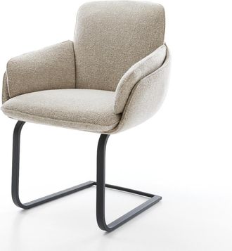 DELIFE Freischwinger Luan-Flex mit Armlehnen Webstoff Soft Beige Freischwinger flach Schwarz, Esszimmerst&uuml;hle