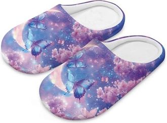 Coloranimal Pantoufles de spa &agrave; bout ferm&eacute; pour femme, chaussures dint&eacute;rieur en coton et lin, pantoufles dint&eacute;rieur en coton, Fleur Rose Papillon Lune, 35.5/36.5 