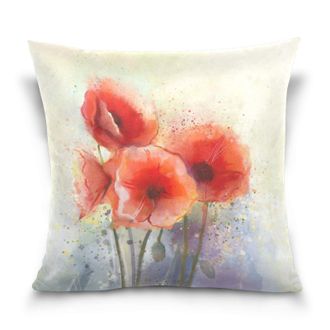 HMZXZ Kissenbezug 40x40cm Rot Mohnblumen- Blume Kunstmalerei Dekorative quadratische Kissenbez&uuml;ge Kissenh&uuml;ller f&uuml;r Couch Sofa Schlafzimmer Wohnzimmer