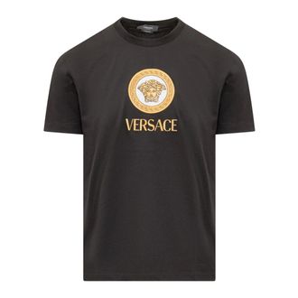Versace Homme, Tops, Noir, Taille: S T-shirt avec logo Medusa brod&eacute;