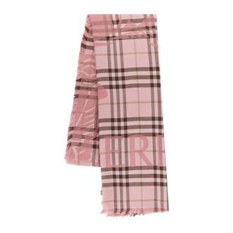 Burberry Femme, Accessoires, Rose, Taille: ONE Size Wide EKD Check Wool Silk Scarf