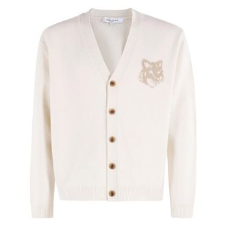 Maison Kitsun&eacute; Fox Head Intarsia Merino Cardigan - - Knitwear - Herren - Wei&szlig; - M