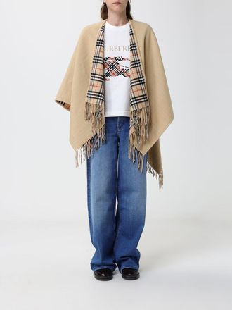 Burberry Cape asym&eacute;trique en laine &agrave; motif Vintage Check et bords frang&eacute;s