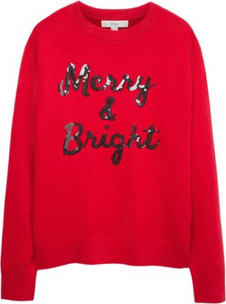 Marks and Spencer Pullover Aus Air-Garn Mit Rundhalsausschnitt Und Slogan Aus Pailletten Damen XL