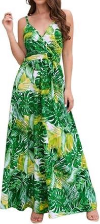 Generic Robe de plage pour femme dos nu &agrave; motif cachemire floral - Robe de plage &agrave; dos nu - Robe ample &agrave; volants et bretelles spaghetti - Robe d&eacute;t&eacute; boh&egrave;me pou