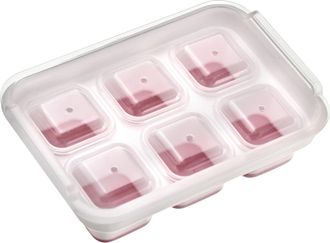 Westmark Eiswürfelbereiter Cube - Eiswürfelform mit Deckel, zum Herstellen von 6 großen Eiswürfeln, Transparent/Rot/Weiß - Kunststoff, BPA-frei