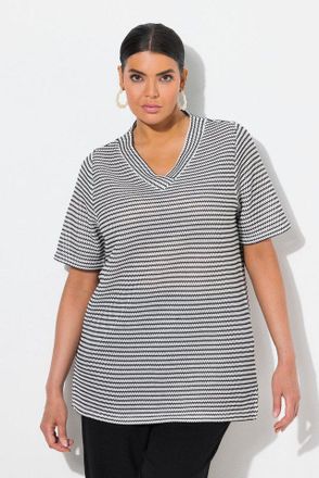 Ulla Popken Sweatshirt Sweatshirt Strukturstreifen V-Ausschnitt Halbarm