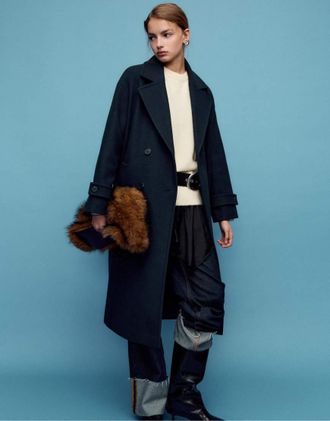 Stradivarius Manteau long oversize doux au toucher - Bleu marine