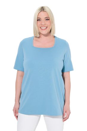 Ulla Popken Damen große Größen Übergrößen Plus Size T-Shirt, A-Linie, Carré-Ausschnitt, Halbarm helles Petrol 50+ 807286714-50+