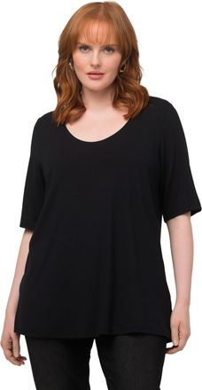 Ulla Popken Damen, vorne doppellagig, V-Ausschnitt, Halbarm T-Shirts, Schwarz, 54-56