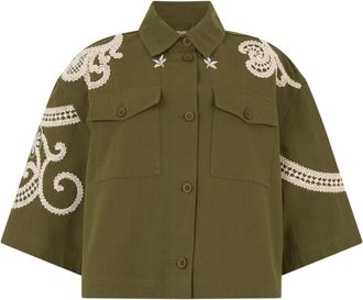 Max Mara Femme, Blouses et Chemises, Vert, Taille: 38 FR Chemise courte avec d&eacute;tails brod&eacute;s