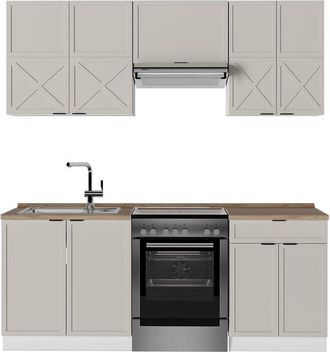 Vicco Küchenzeile Fame-Line, GrauBeige/Weiß, 200 cm, AP Eiche, Vicco