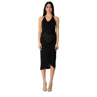 Simona Corsellini Robe &agrave; Franges &Eacute;l&eacute;gante - Femme - Robes - Noir - Taille: 38 FR