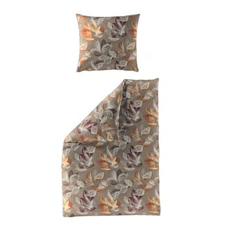 BIERBAUM Feinbiber Bettw&auml;sche Bl&auml;tter Nuss Caramel Orange 135x200 cm mit Kissen 80x80 cm, kuschelig warme Winterbettw&auml;sche aus 100% Baumwolle, weicher Biberflo
