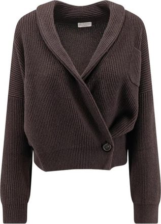 Brunello Cucinelli Strickjacke mit Schalkragen - - Knitwear - Damen - Braun - XS