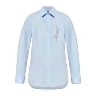 Moschino Femme, Blouses et Chemises, Bleu, Taille: 36 FR Chemise en popeline de coton stretch imprim&eacute;e