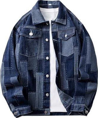 Generic Veste en jean d&eacute;contract&eacute;e pour homme, coupe ajust&eacute;e, v&ecirc;tement dext&eacute;rieur d&eacute;chir&eacute;, bleu, XXL