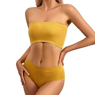 Generic Haut sexy sans bretelles avec soutien-gorge rembourr&eacute; - Ensemble de lingerie et ensemble de culottes carr&eacute;es - Rouge, jaune, taille unique
