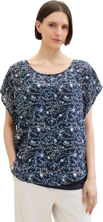 Tom Tailor Damen Doppellagiges Chiffon T-Shirt mit Print, navy mixed flower, S