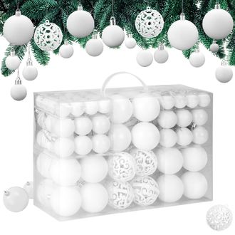 Deuba CASARIA Weihnachtskugeln 100tlg &Oslash; 3-6cm Kunststoff matt gl&auml;nzend Christbaumkugeln Christbaumschmuck Anh&auml;nger Weihnachtsbaumkugeln Weihnachtsdeko Wei&szlig;