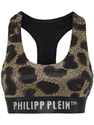 Philipp Plein haut crop à imprimé léopard - Noir