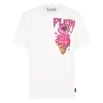 Philipp Plein Rundhals-T-Shirt Ice Cream Dollar - - Tops - Herren - Wei&szlig; - XL