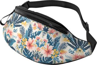 Generic Verstellbarer Lauftasche Wei&szlig;-Roter Blumendruck G&uuml;rteltasche Lauftasche H&uuml;fttaschen F&uuml;r Hundetraining Radfahren Wandern 14X35Cm