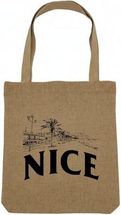 Fabulous Sac Shopping Tote Bag Aspect Lin - Nice Minimalist Ville France Sud Soleil - Sac de Courses Toile Epaisse 360g Beige Naturel Cabas Port&eacute; Epaule Solide